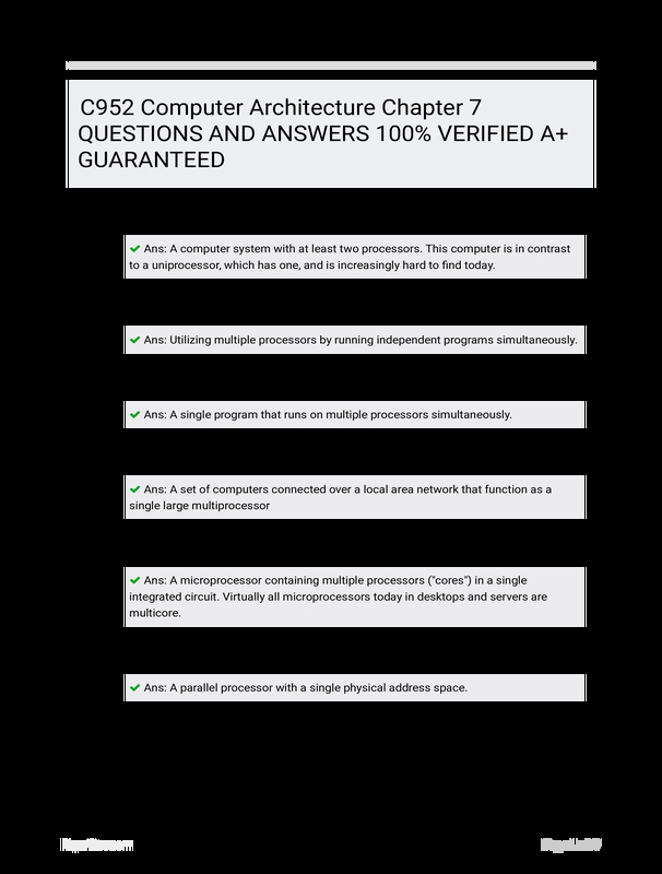 C952 Computer Architecture Chapter 7 QUESTIONS AND ANSWERS 100% ...