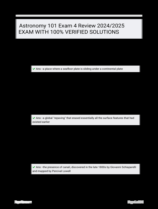 Astronomy 101 Exam 4 Review 2024/2025 EXAM WITH 100% VERIFIED SOLUTIONS