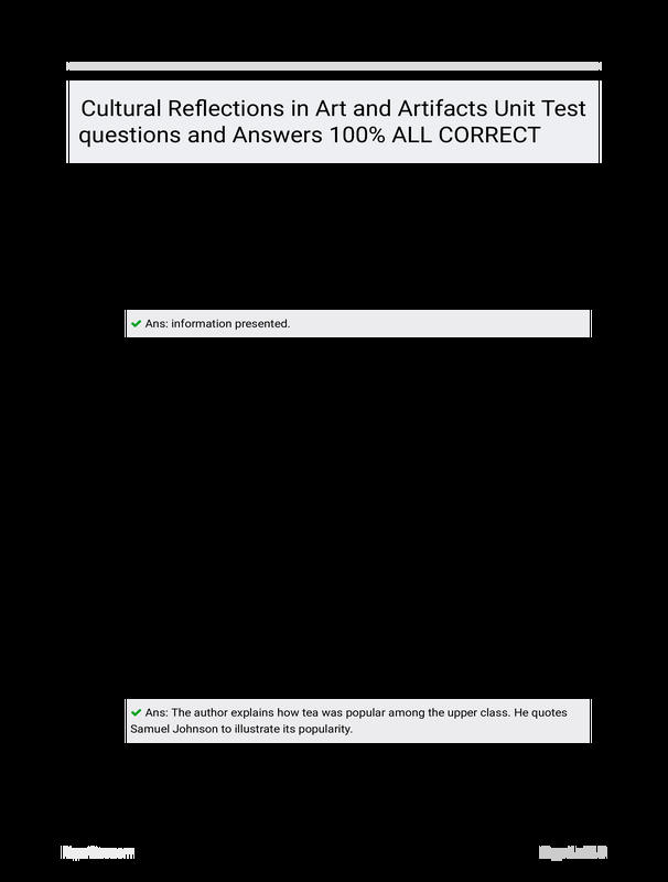 Cultural Reflections In Art And Artifacts Unit Test Questions And ...