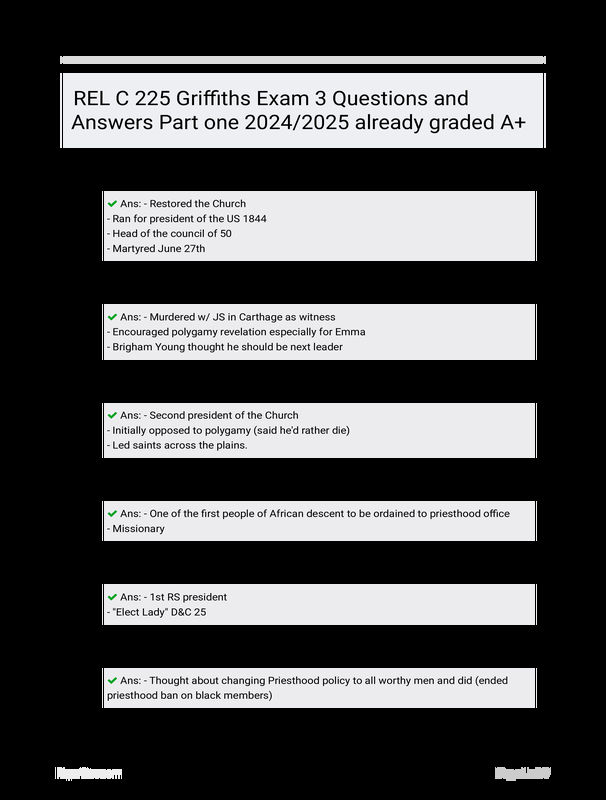 REL C 225 Griffiths Exam 3 Questions And Answers Part One 2024/2025 ...