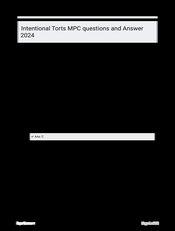Intentional Torts MPC Questions And Answer 2024