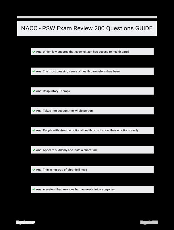 NACC - PSW Exam Review 200 Questions GUIDE