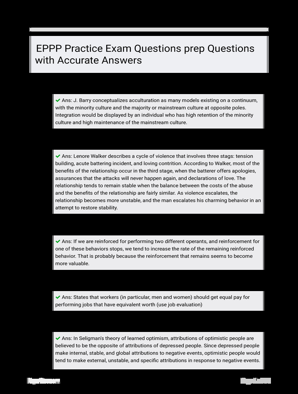 EPPP Practice Exam Questions Prep Questions With Accurate Answers