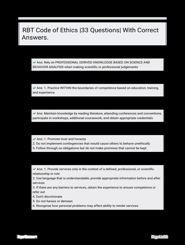 RBT Code Of Ethics |33 Questions| With Correct Answers.