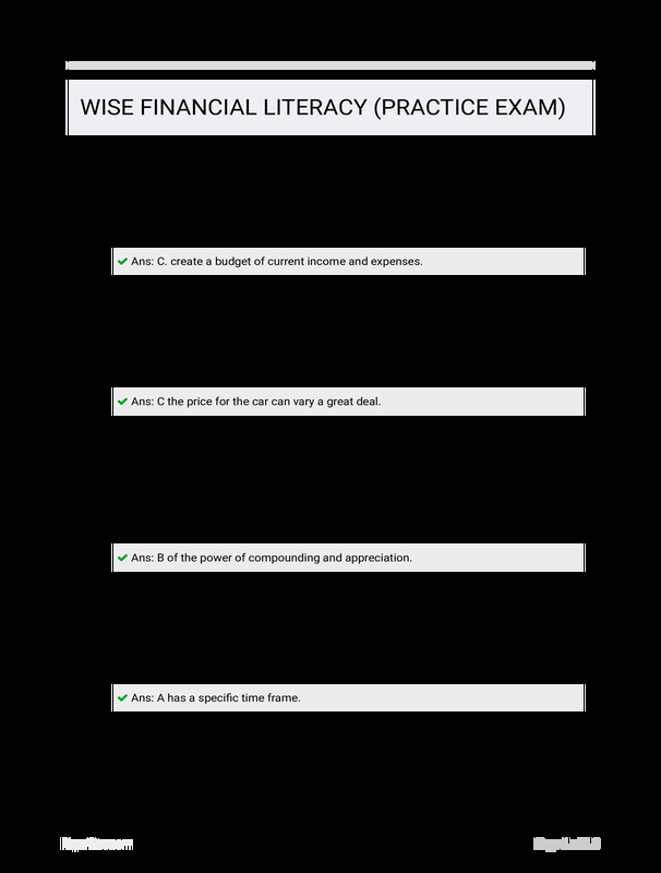 WISE FINANCIAL LITERACY (PRACTICE EXAM)