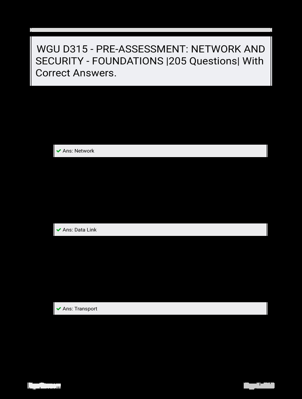 WGU D315 - PRE-ASSESSMENT: NETWORK AND SECURITY - FOUNDATIONS |205 ...