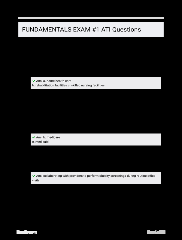 FUNDAMENTALS EXAM #1 ATI Questions