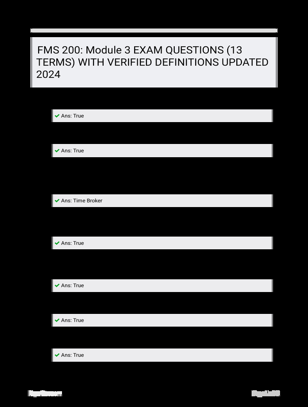 FMS 200: Module 3 EXAM QUESTIONS (13 TERMS) WITH VERIFIED DEFINITIONS UPDATED 2024