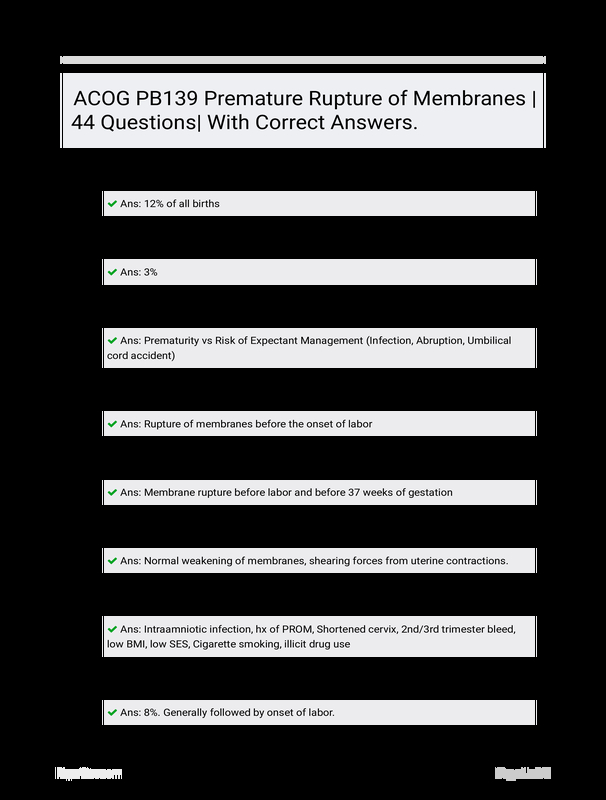 ACOG PB139 Premature Rupture Of Membranes |44 Questions| With Correct ...