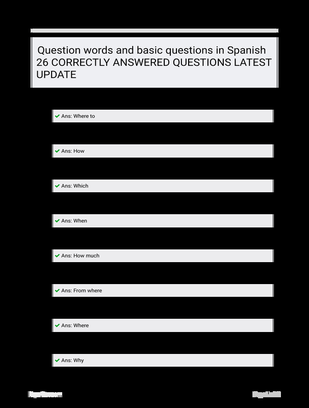 Question Words And Basic Questions In Spanish 26 CORRECTLY ANSWERED ...