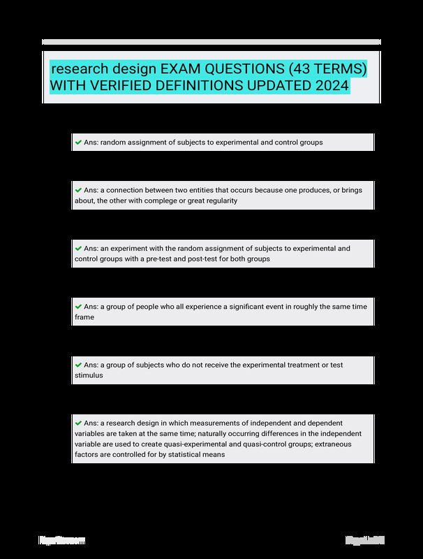 Research Design EXAM QUESTIONS (43 TERMS) WITH VERIFIED DEFINITIONS ...